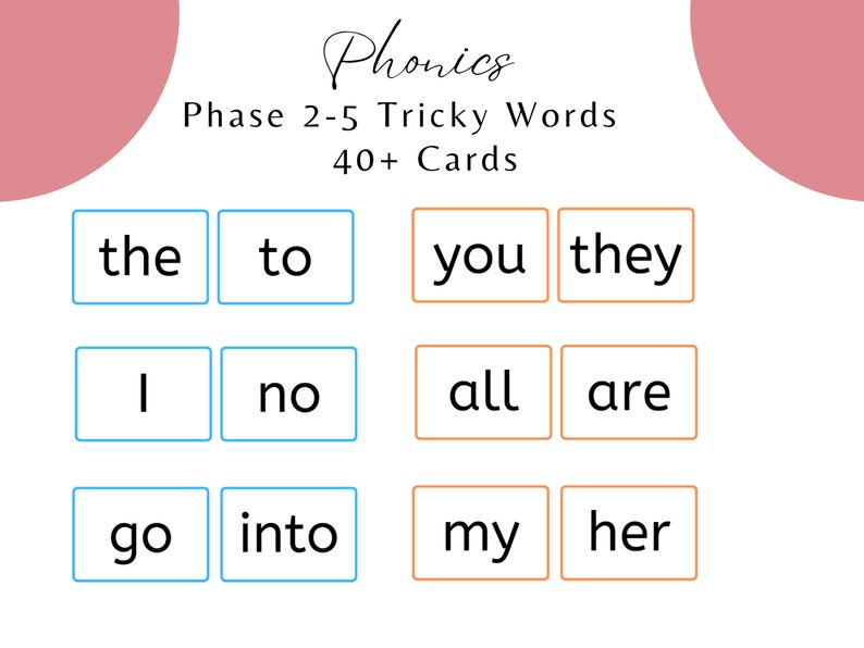 Phase 2 to 5 Tricky Words Flashcards Phonics Learning Resources - Etsy