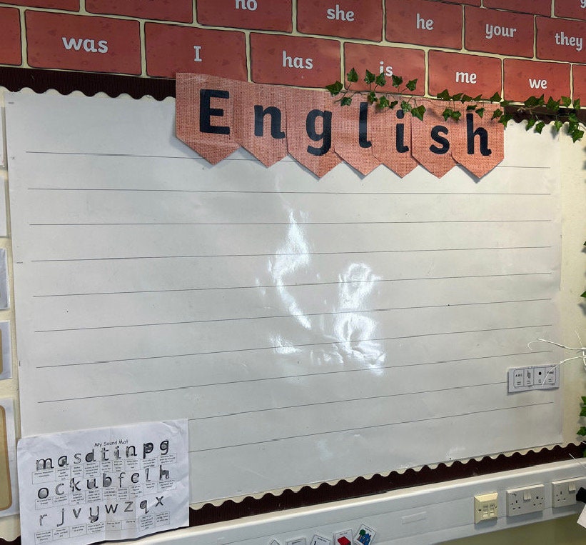 English Maths Science Hessian Bunting Lettering Classroom Display ...