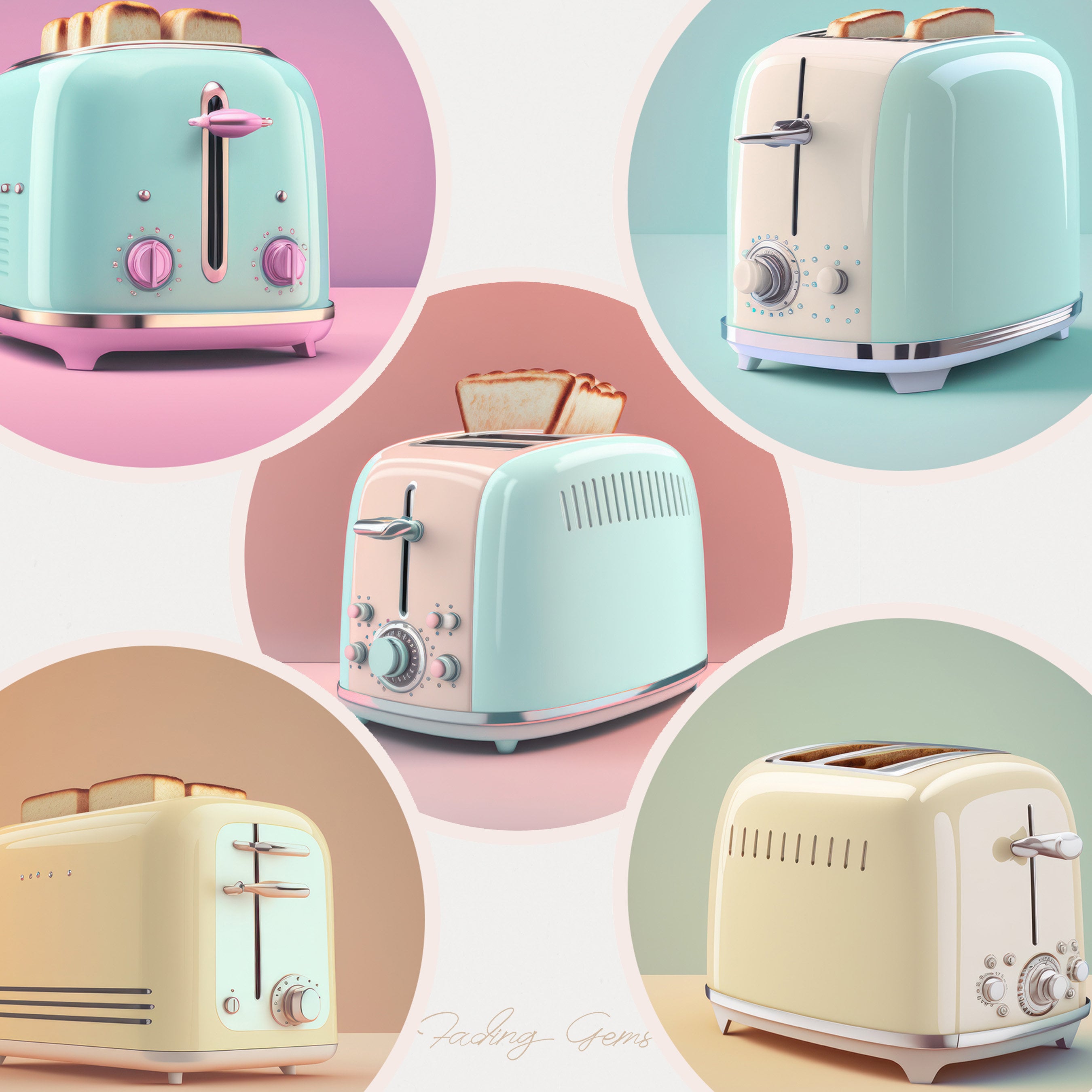 Fun Retro Toasters, Printable Fussy Cut Stickers, 1950s Appliances ...