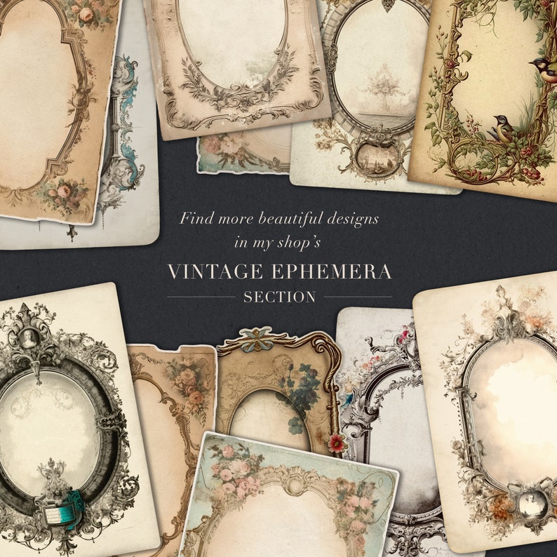 Vintage Ornate Flowery Frames, Junk Journal Printable Inserts, Birds ...