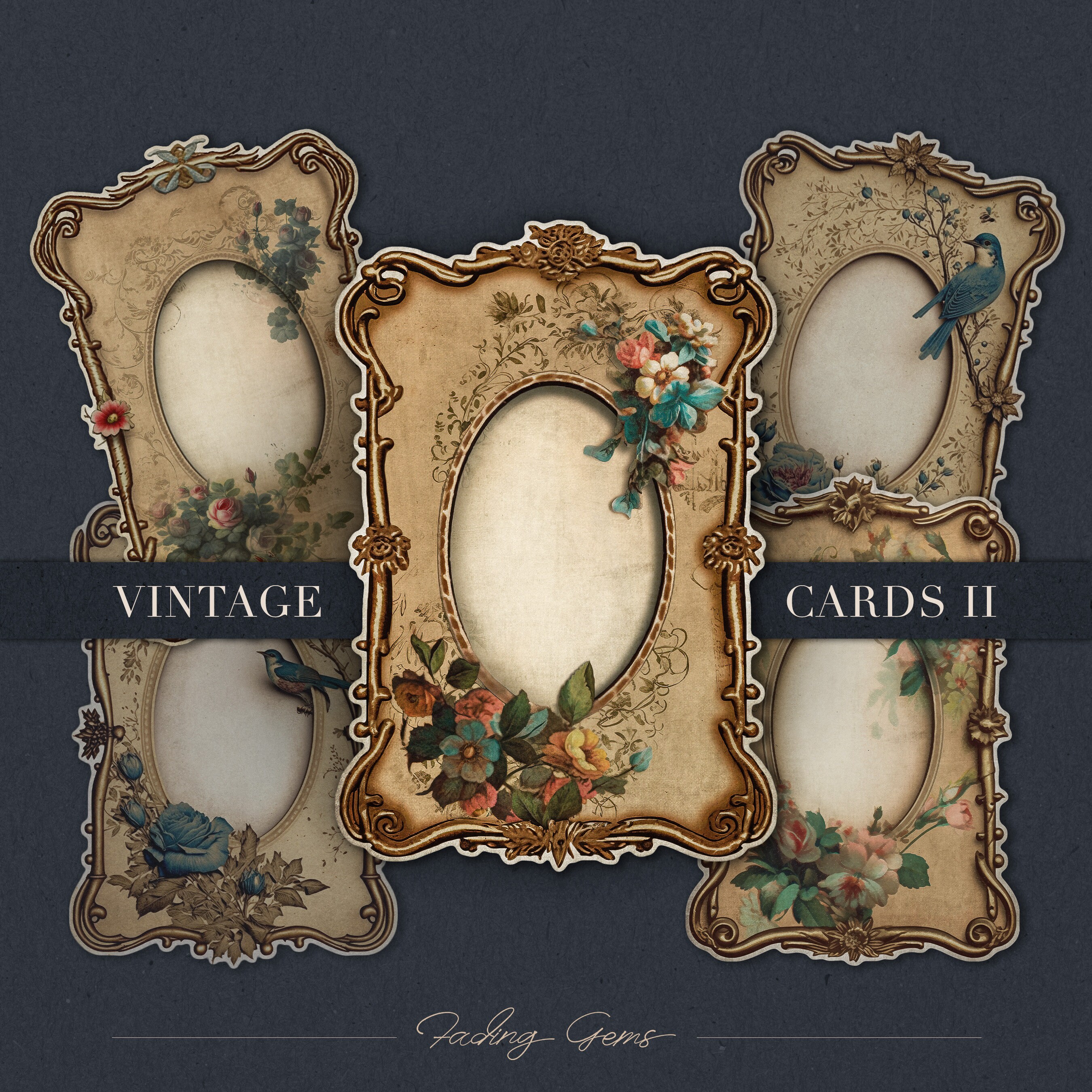 Vintage Ornate Flowery Frames, Junk Journal Printable Inserts, Birds ...