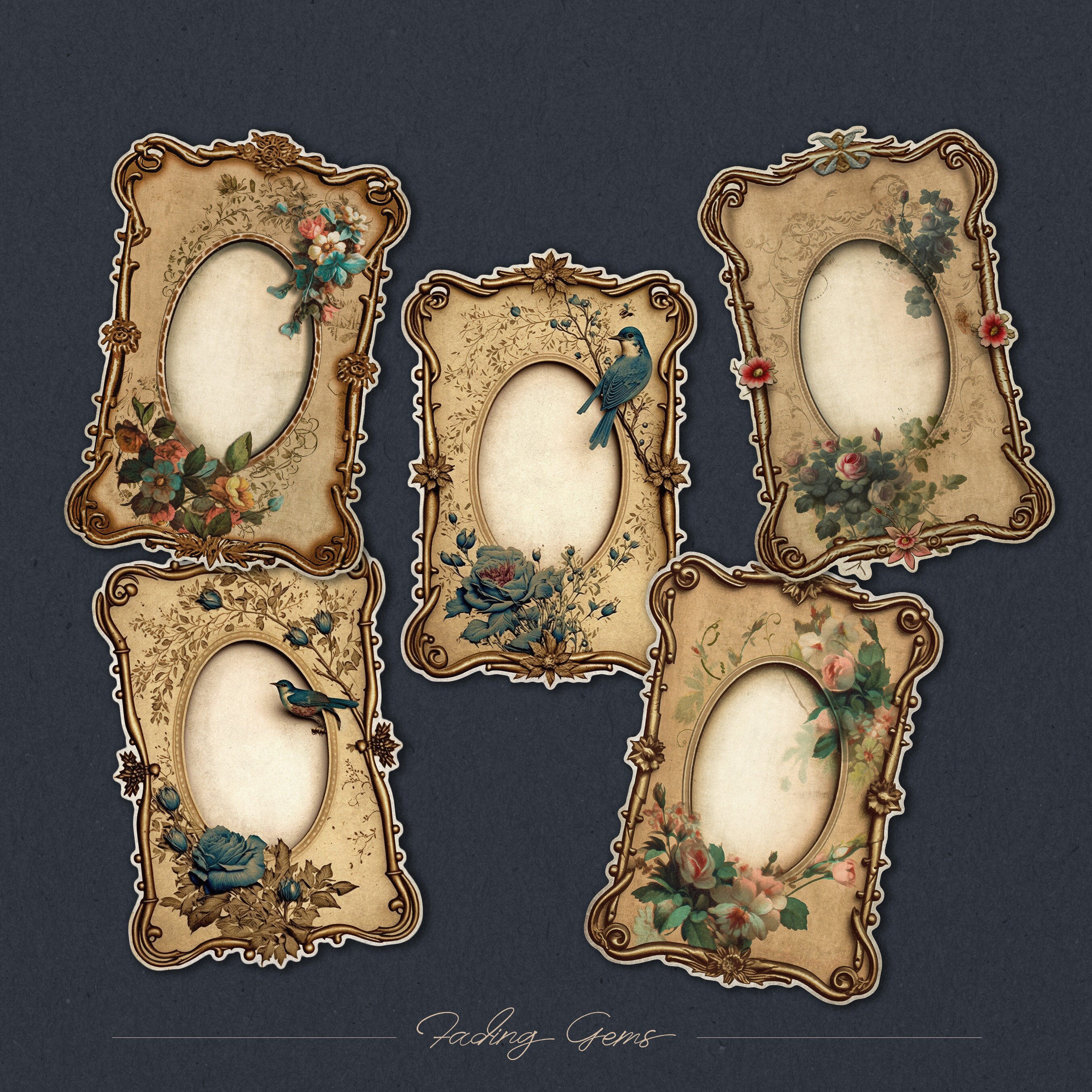 Vintage Ornate Flowery Frames, Junk Journal Printable Inserts, Birds ...