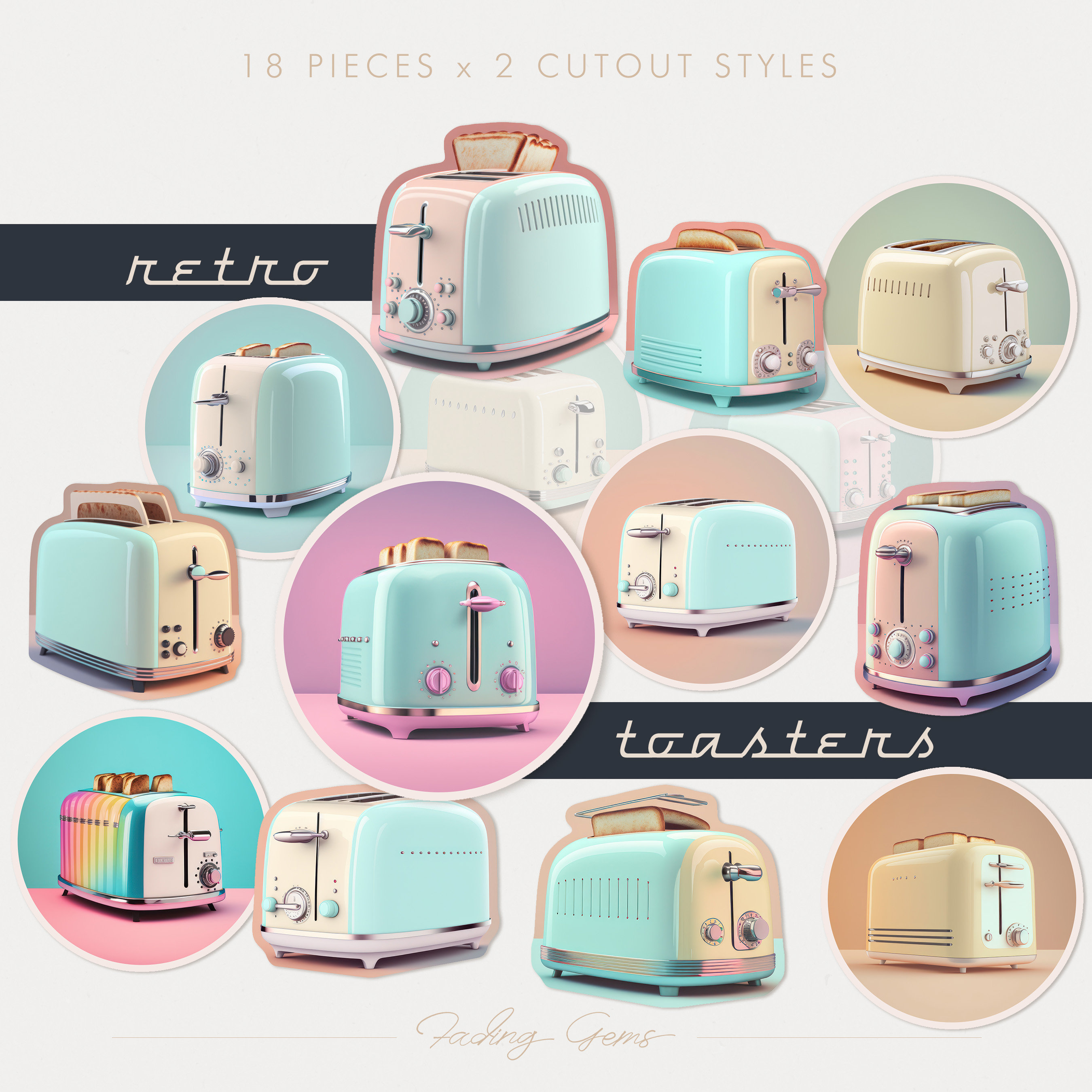 Fun Retro Toasters, Printable Fussy Cut Stickers, 1950s Appliances ...
