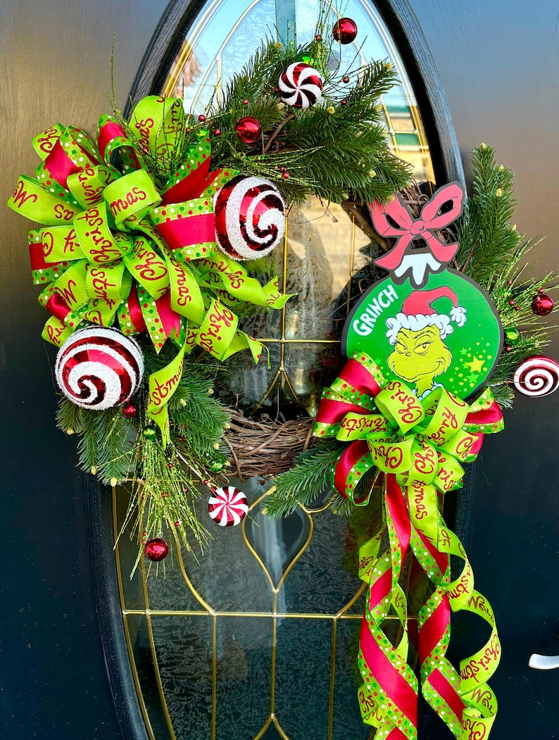 Grinch Wreath, Christmas Wreath, Christmas Decor, Christmas Decorations ...