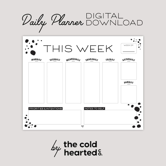 ADHD Weekly Planner Digital Download Black and White - Etsy