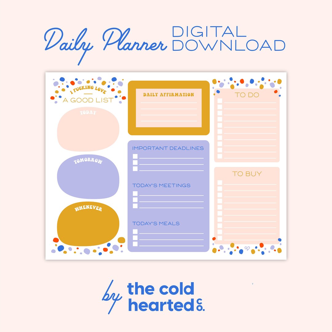 ADHD Daily Planner Digital Download Colorful - Etsy