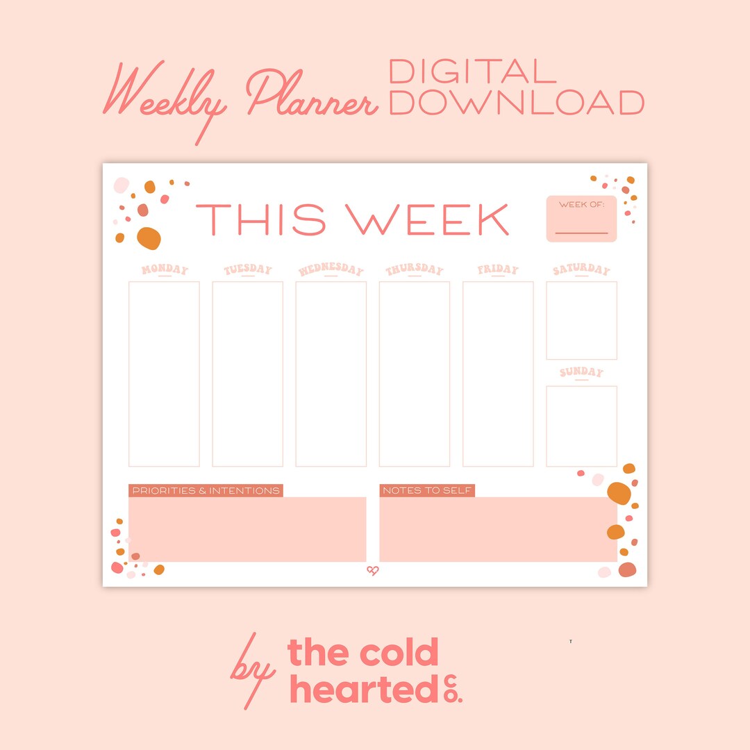 ADHD Weekly Planner Digital Download Pink - Etsy