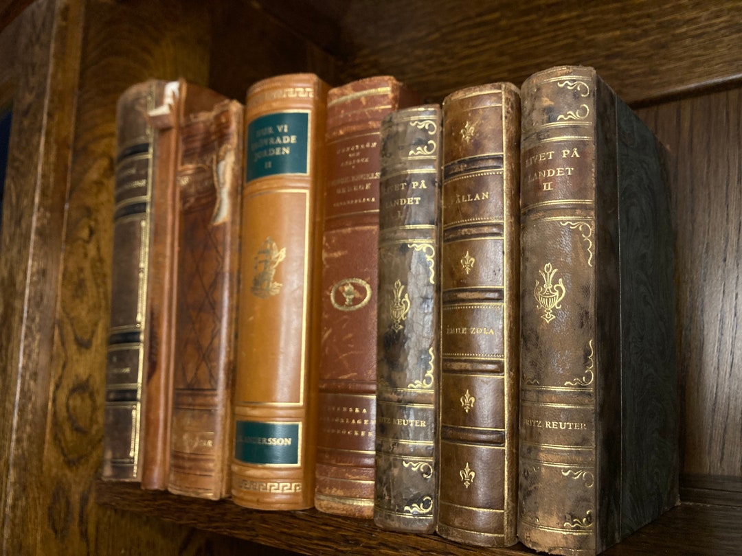 Vintage Leather Books Swedish Antique Books Leather Book Sets - Etsy