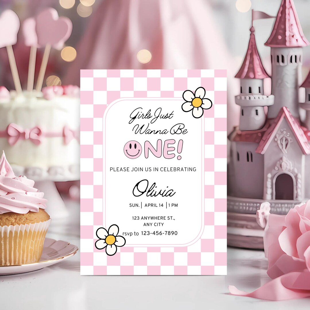 Girls Just Wanna Be One Birthday Invite, Pink First Birthday Invitation ...