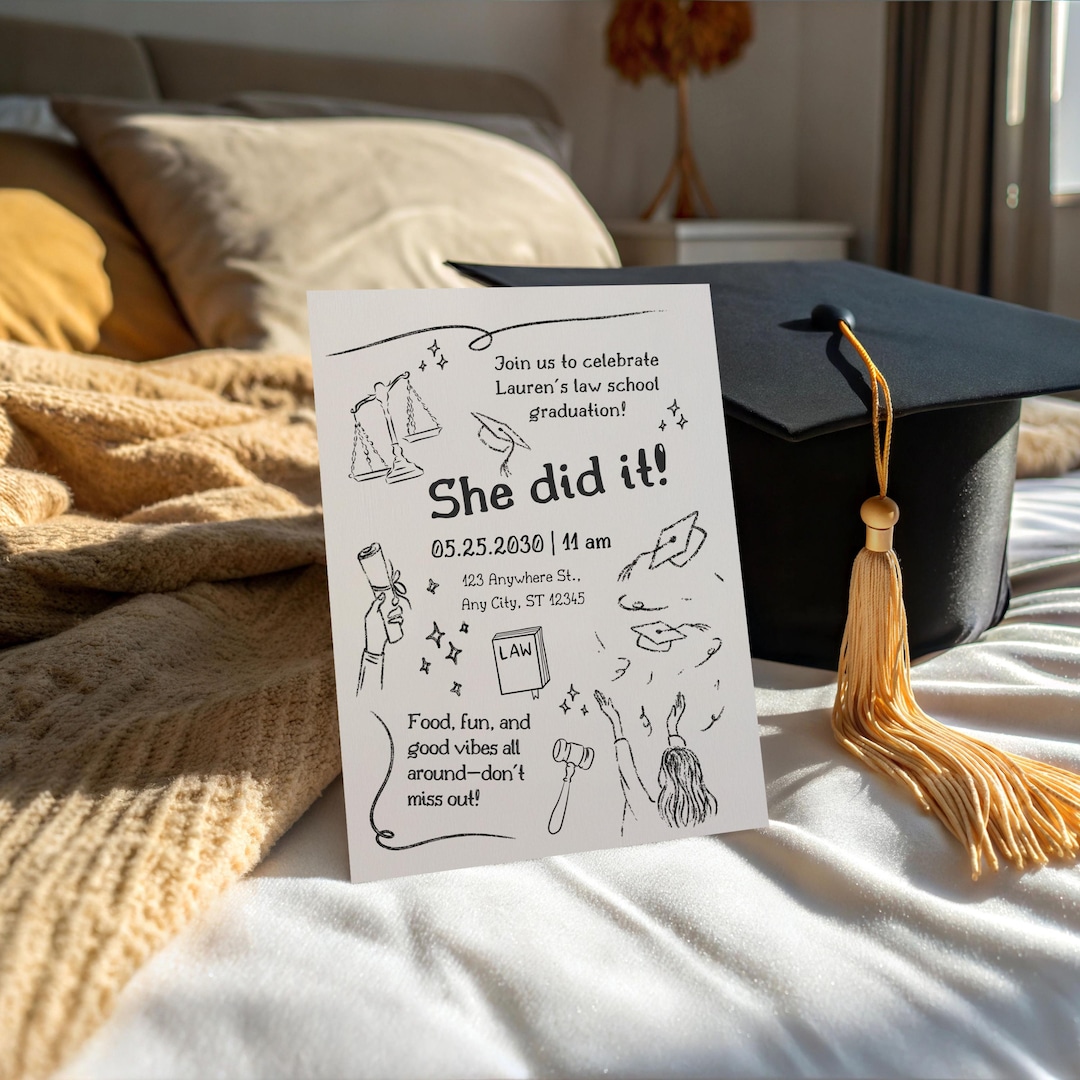 Law School Graduation Invitation / Doodle Juris Doctorate Gift / Bar ...