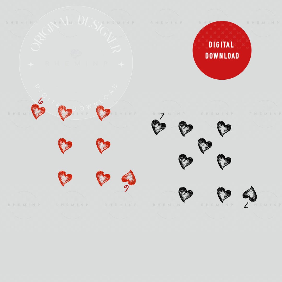 67 Hearts PNG for Couples | 6 7 Card Hearts PNG Bundle | Matching ...