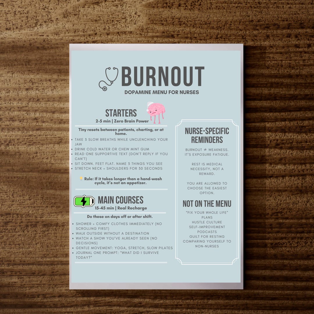 Dopamine Menu for Nurses Printable | Nurse Burnout Recovery Tool ...