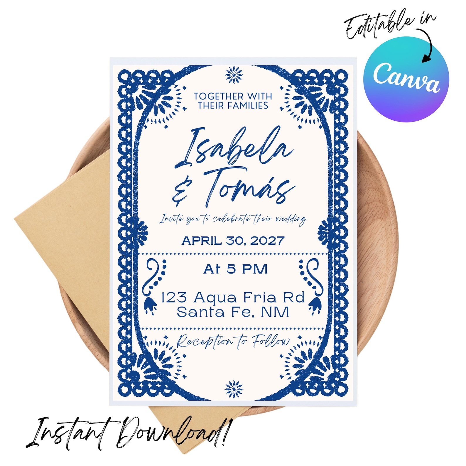 Mexican Doodle Talavera Wedding Invite, Navy Doodle Mexican Wedding ...