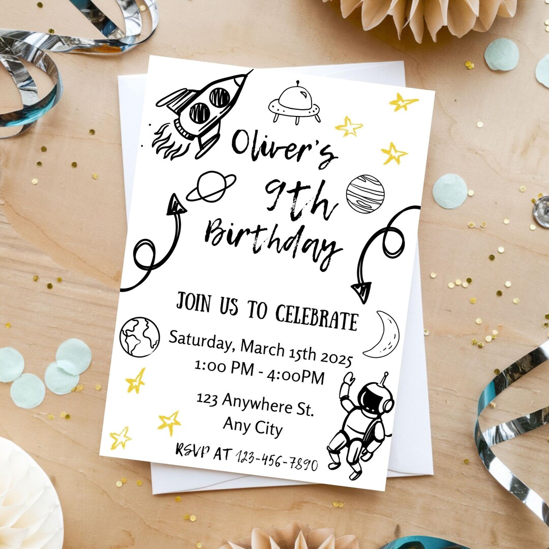 Space Doodle Birthday Invitation | Space-themed Invitation | Editable ...