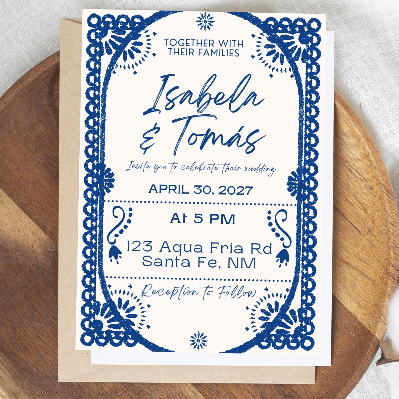 Mexican Doodle Talavera Wedding Invite, Navy Doodle Mexican Wedding ...