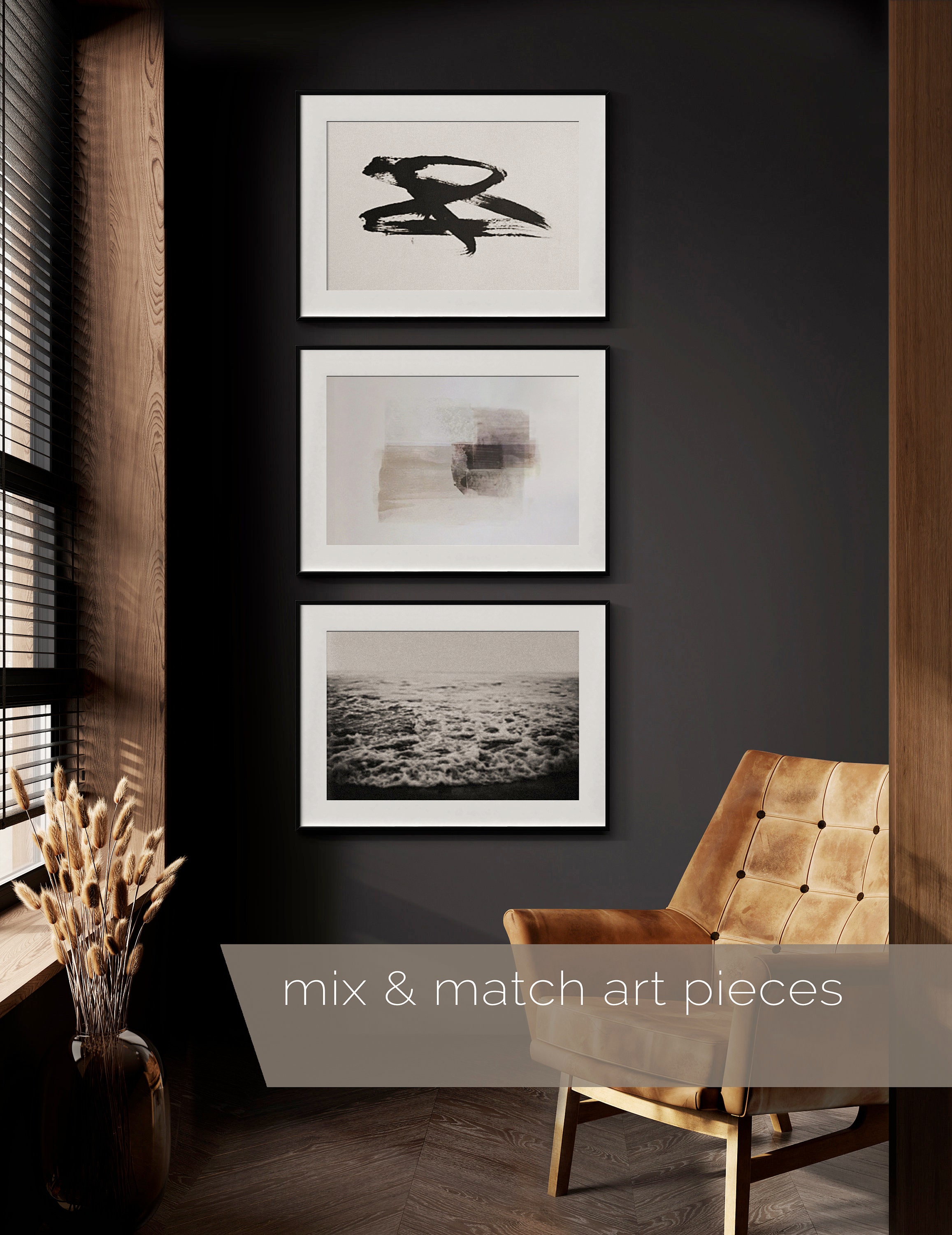 Horizontal Wall Art 3 Frame Mockup Bundle 3:2 Ratio Dark Cozy Modern ...