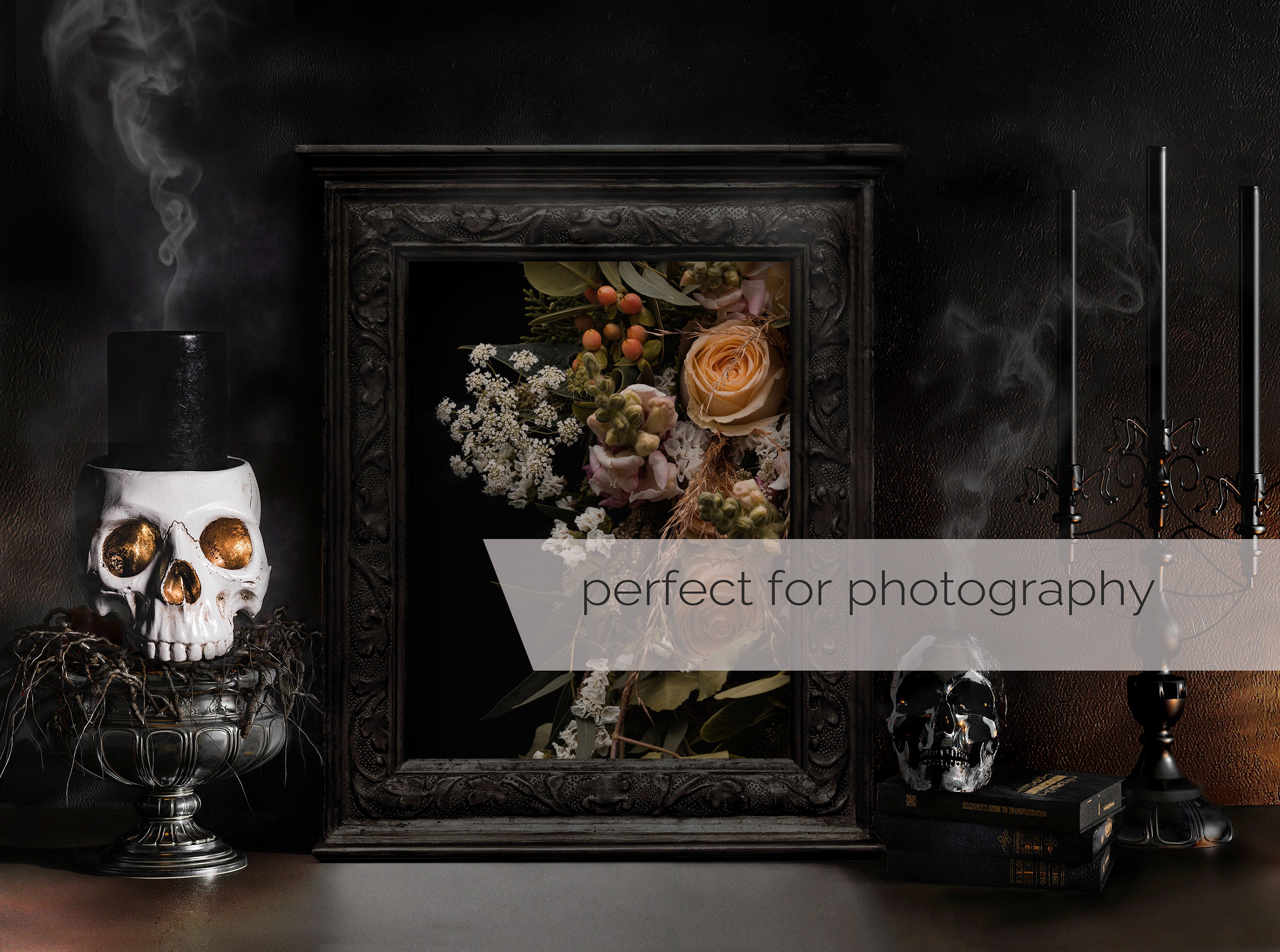 Gothic Skulls Frame Vintage Tabletop Moody Mockup Dark Hazy - Etsy