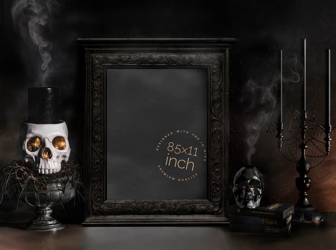 Gothic Skulls Frame Vintage Tabletop Moody Mockup Dark Hazy Hallows Eve ...