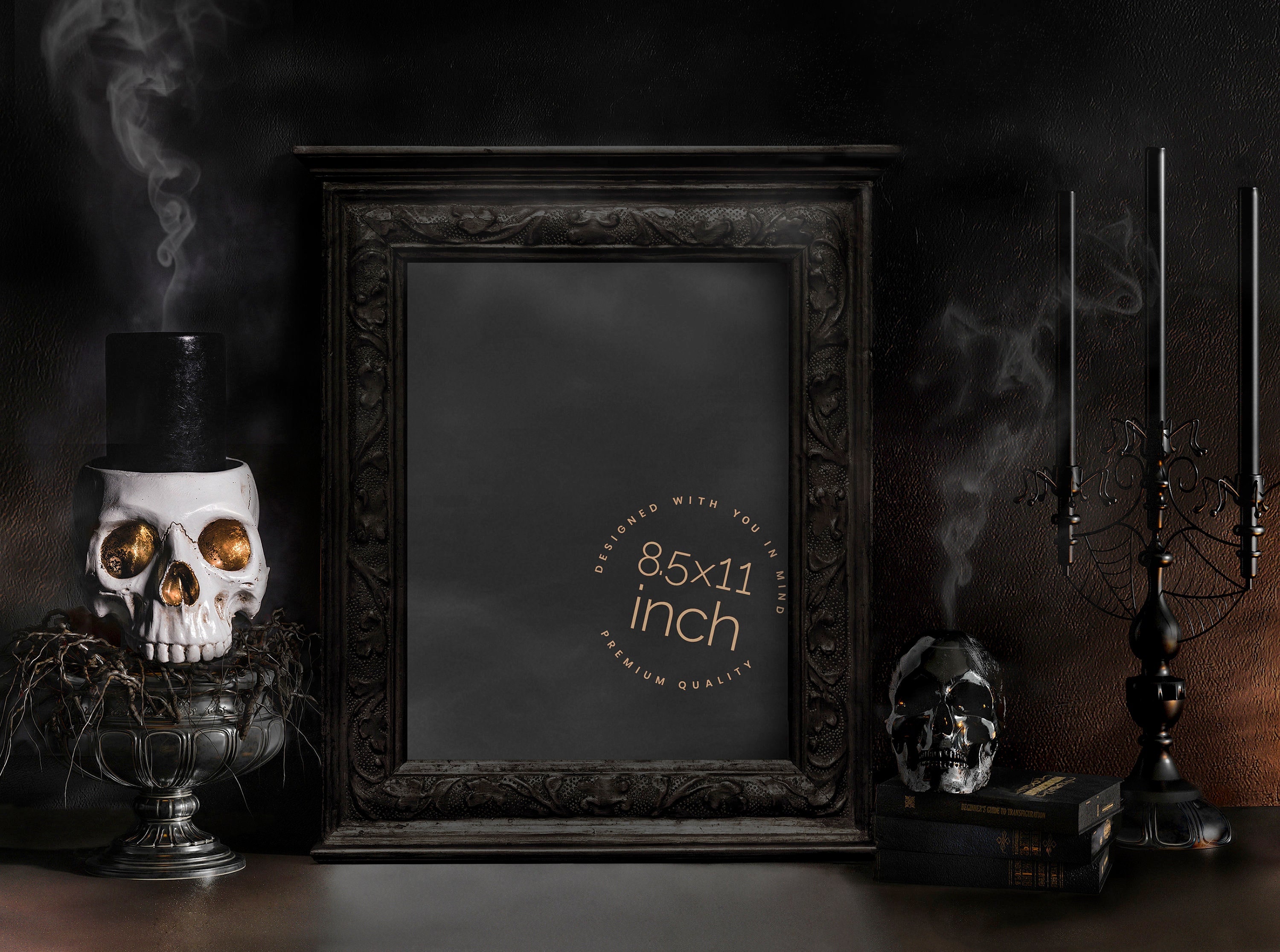 Gothic Skulls Frame Vintage Tabletop Moody Mockup Dark Hazy - Etsy