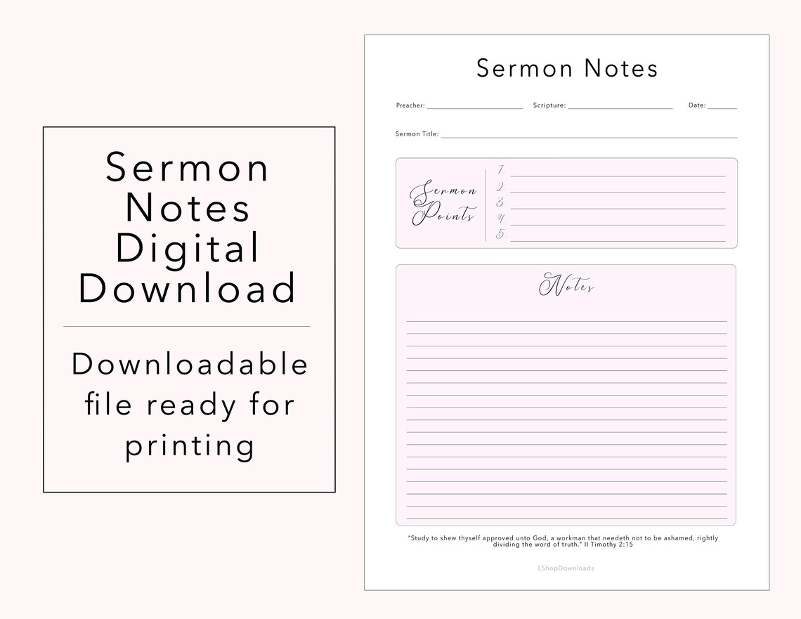 Sermon Notes Printable 8.5"x11", Download File - Etsy