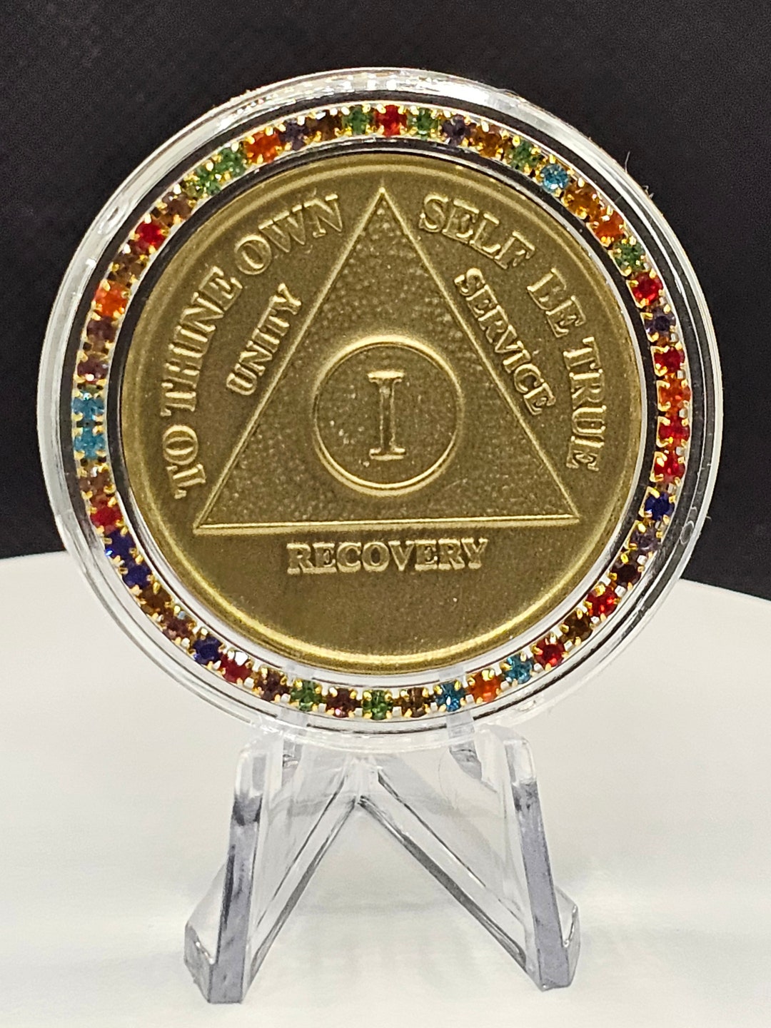Brass AA Token Encased in a Beautifully Decorated Acrylic Capsule ...