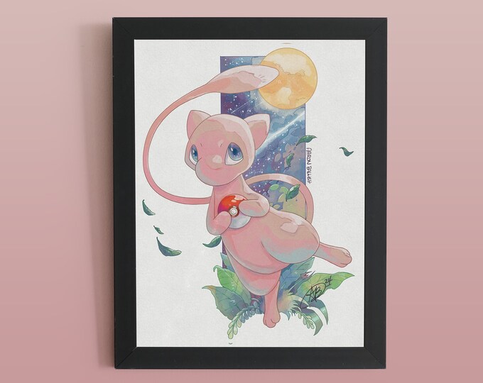 Moonlight Mew Watercolor | Poster | Pokemon | Decor | Squirtle | Wall ...