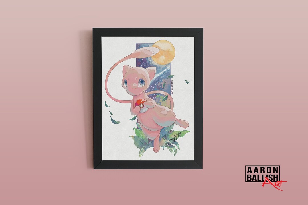 Moonlight Mew Watercolor Poster Pokemon Decor Squirtle Wall Art ...