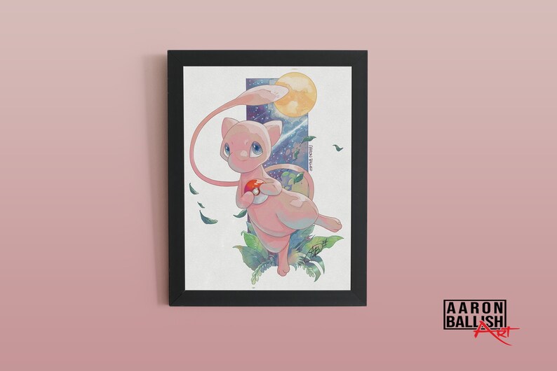 Moonlight Mew Watercolor Poster Pokemon Decor Squirtle Wall Art ...