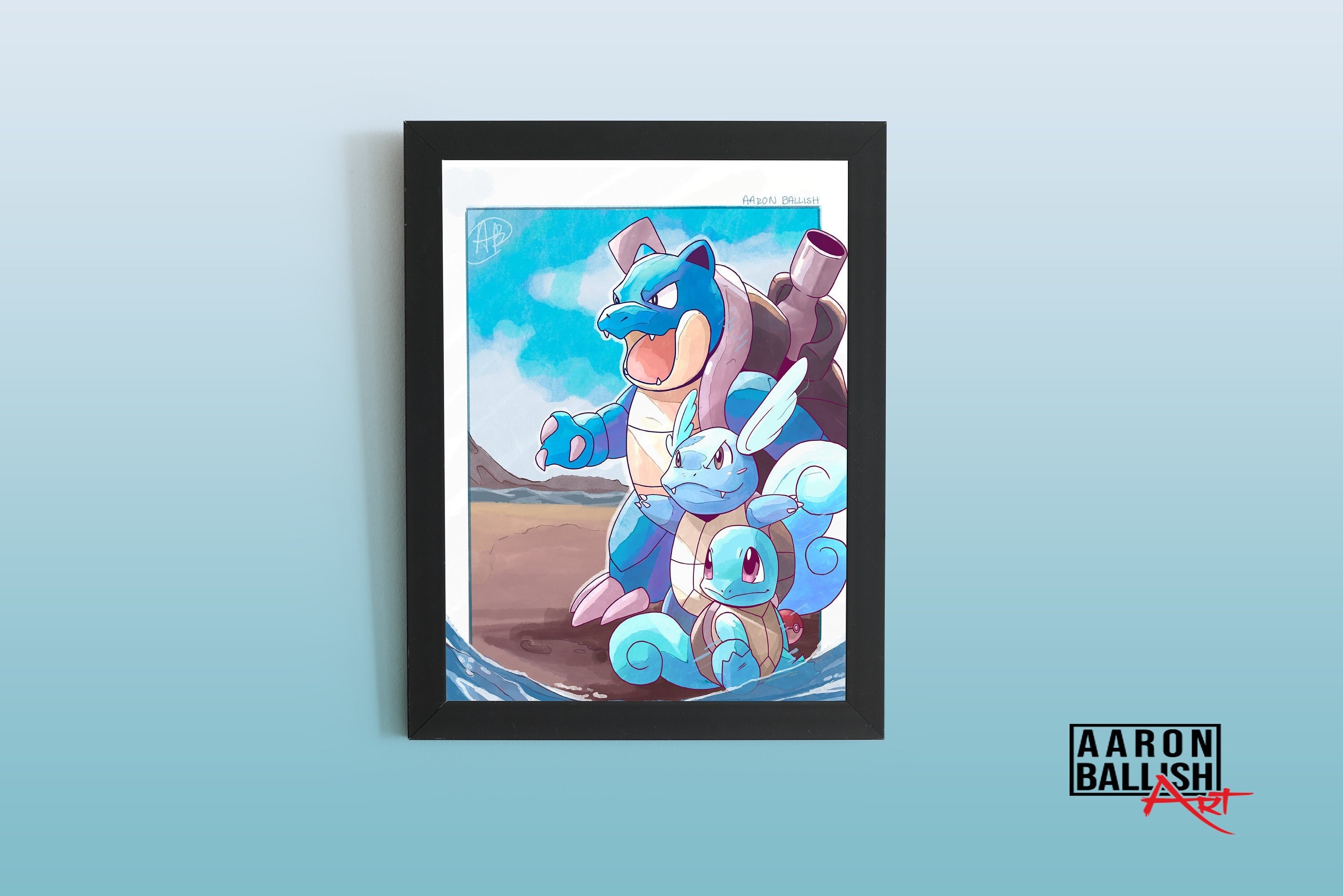 Kanto Water Evolutions Watercolor Poster Pokemon Decor Squirtle Wall ...