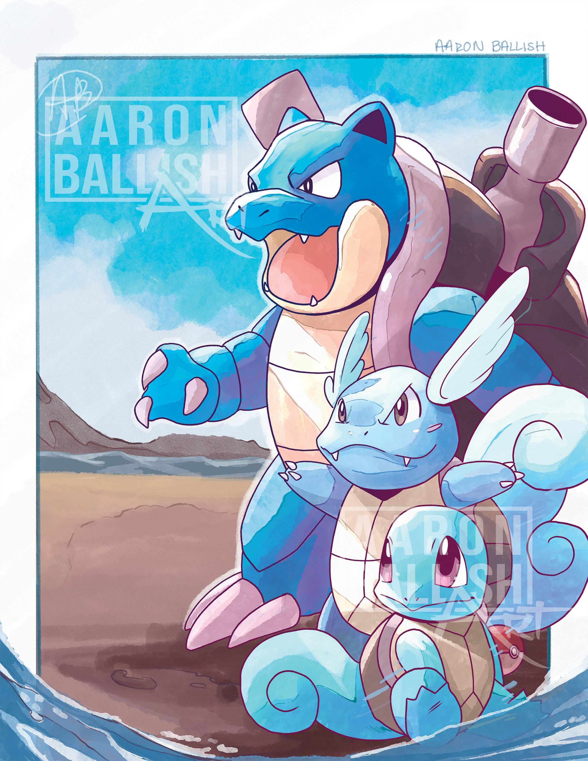 Kanto Water Evolutions Watercolor Poster Pokemon Decor Squirtle Wall ...