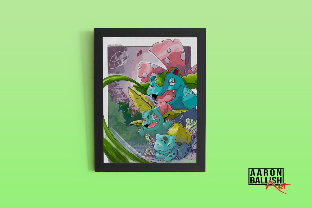 Kanto Grass Evolutions Watercolor Poster Pokemon Decor Squirtle Wall ...