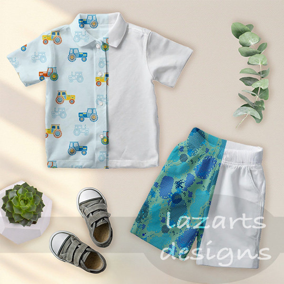 Mockup Design Template With Summer Cotton Shorts and Shirt, Kids ...