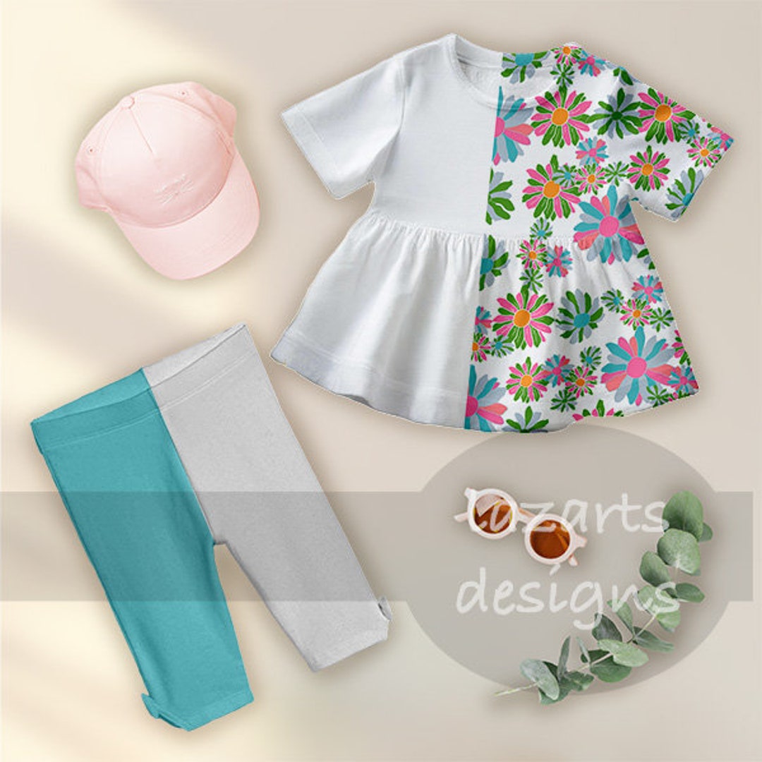 Mockup Template Design With Summer Cotton Girls Top and Leggings ...