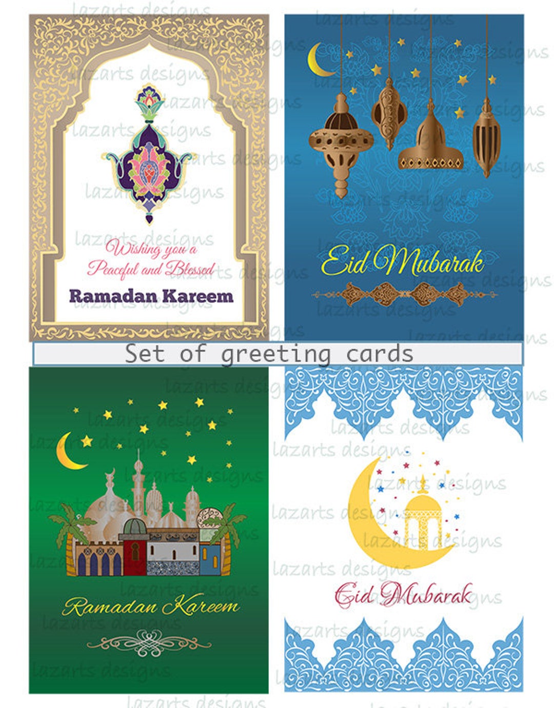 Set of 4 Printable Digital Files Greeting Card Design Middle - Etsy