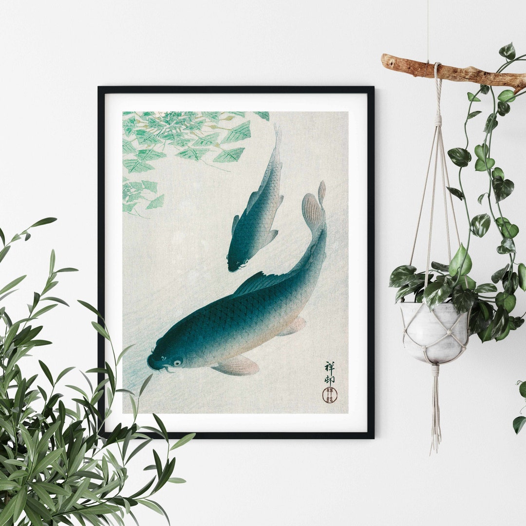 Koi Fish Print | Vintage Decor | Japanese Painting | Japanese Wall Art ...