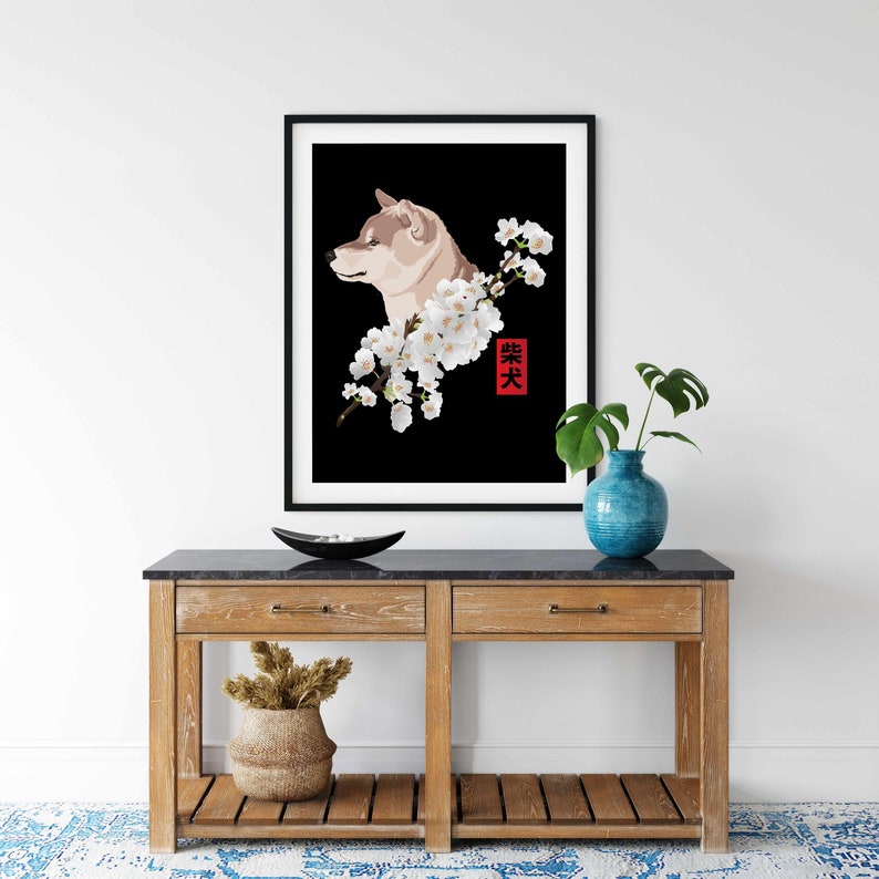 Shiba Inu Wall Art | Sakura Room Decor | Cherry Blossom Art | Printable ...