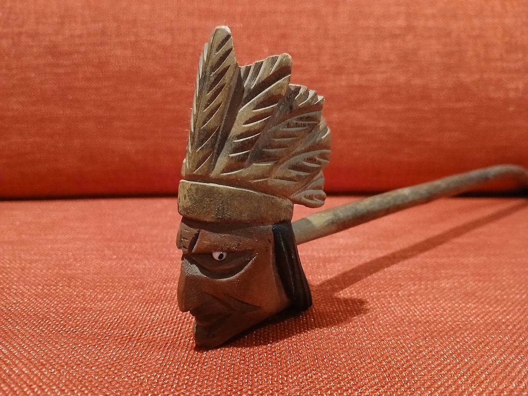 Vintage Indian Indigenous Chief Head Carved Wooden Pipe Quebec Canada ...