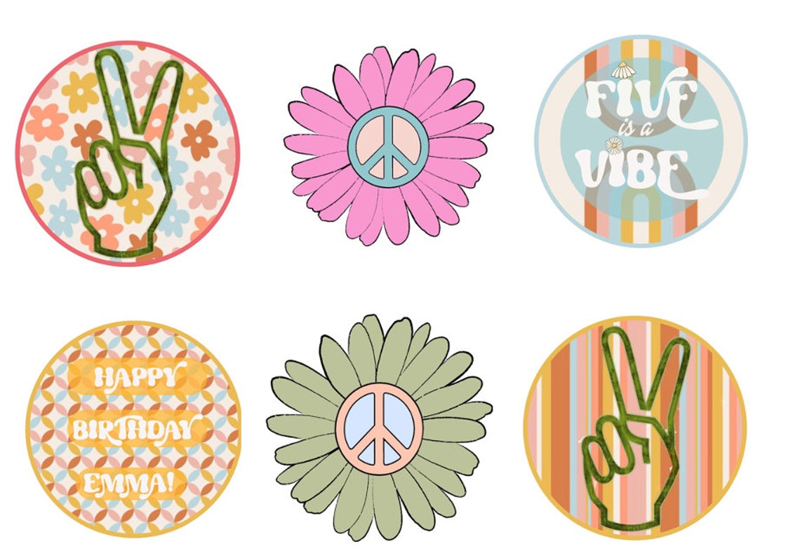 Five is a Vibe Cupcake Toppers Groovy Cupcake Toppers Floral - Etsy UK