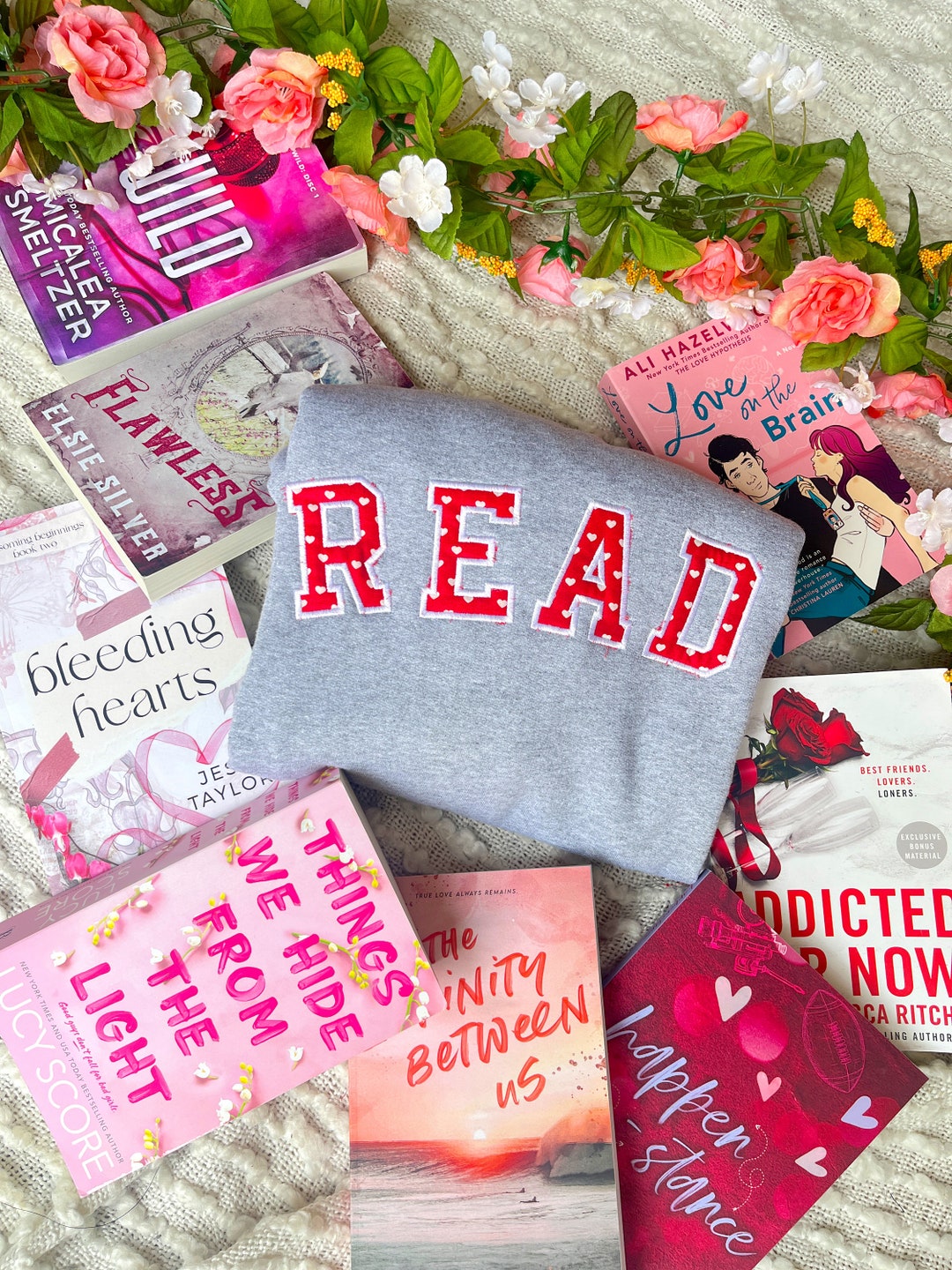 READ Appliqué Sweatshirt | Red Hearts Book Sweatshirt | Bookish Merch ...