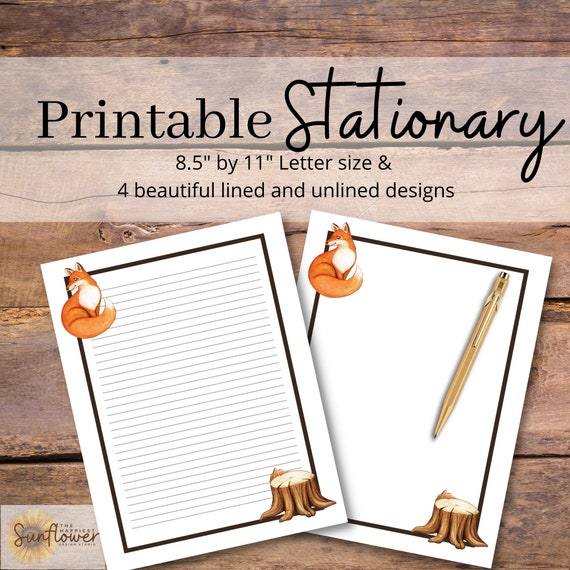 Fox Printable Stationary Fox Printable Stationary Paper Fox - Etsy Hong ...