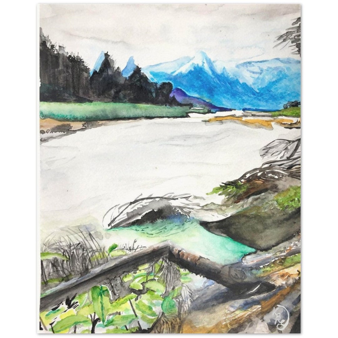 Juneau Alaska Watercolor Art Print, Alaskan Landscape, Seascape ...