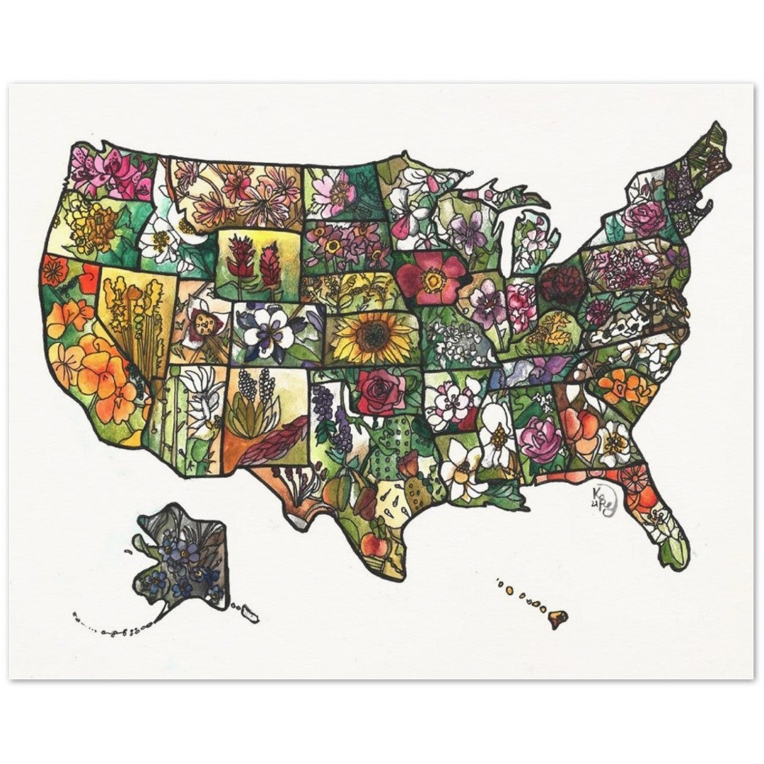 State Flowers Watercolor Art Print, Flower Watercolor, America Art - Etsy