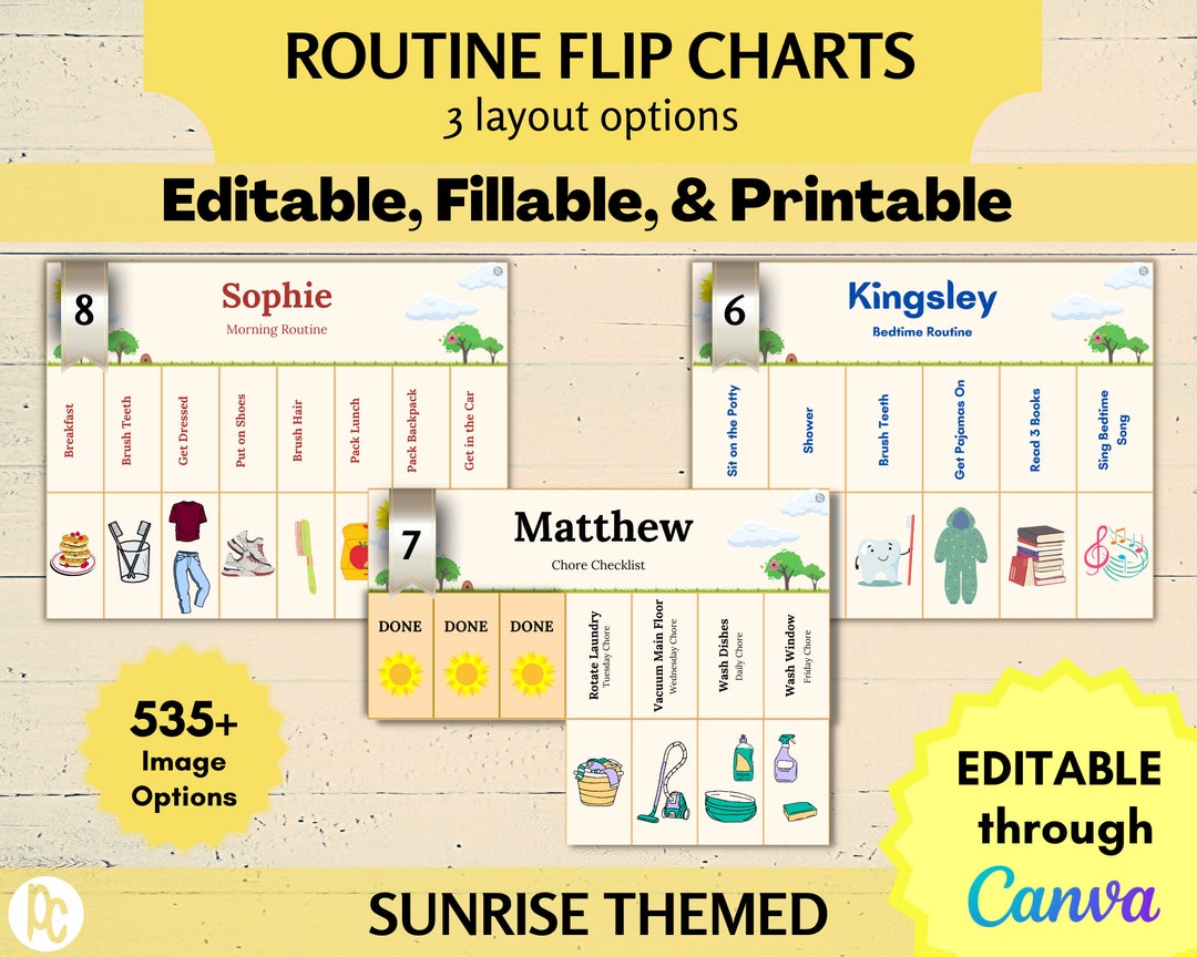 Editable Morning Routine Kids Routine Editable Chore Chart for Kids ...