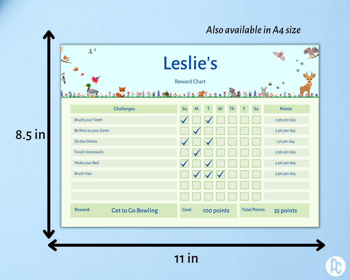 Printable Kids Reward Chart Daily Goal Tracker Positive Behavior ...