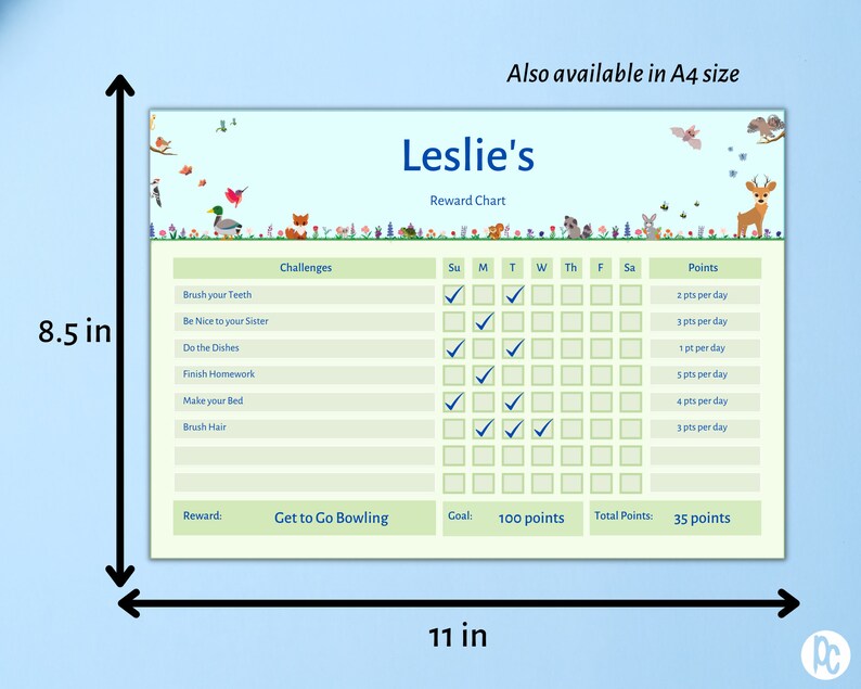 Printable Kids Reward Chart Daily Goal Tracker Positive Behavior ...