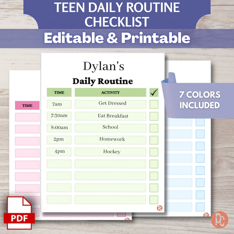 Customizable Daily Routine Checklist for Teens Editable Teen Daily ...