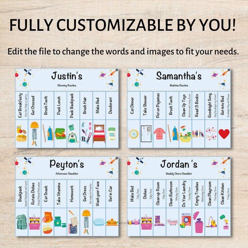Bedtime Routine Editable Morning Routine Chart Editable Chore Checklist ...