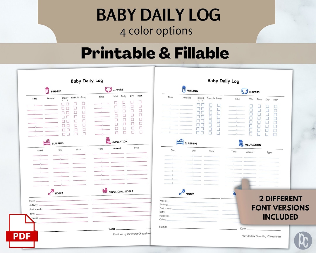 Infant Daily Log Printable Baby Daily Log Template Baby Care Tracker ...