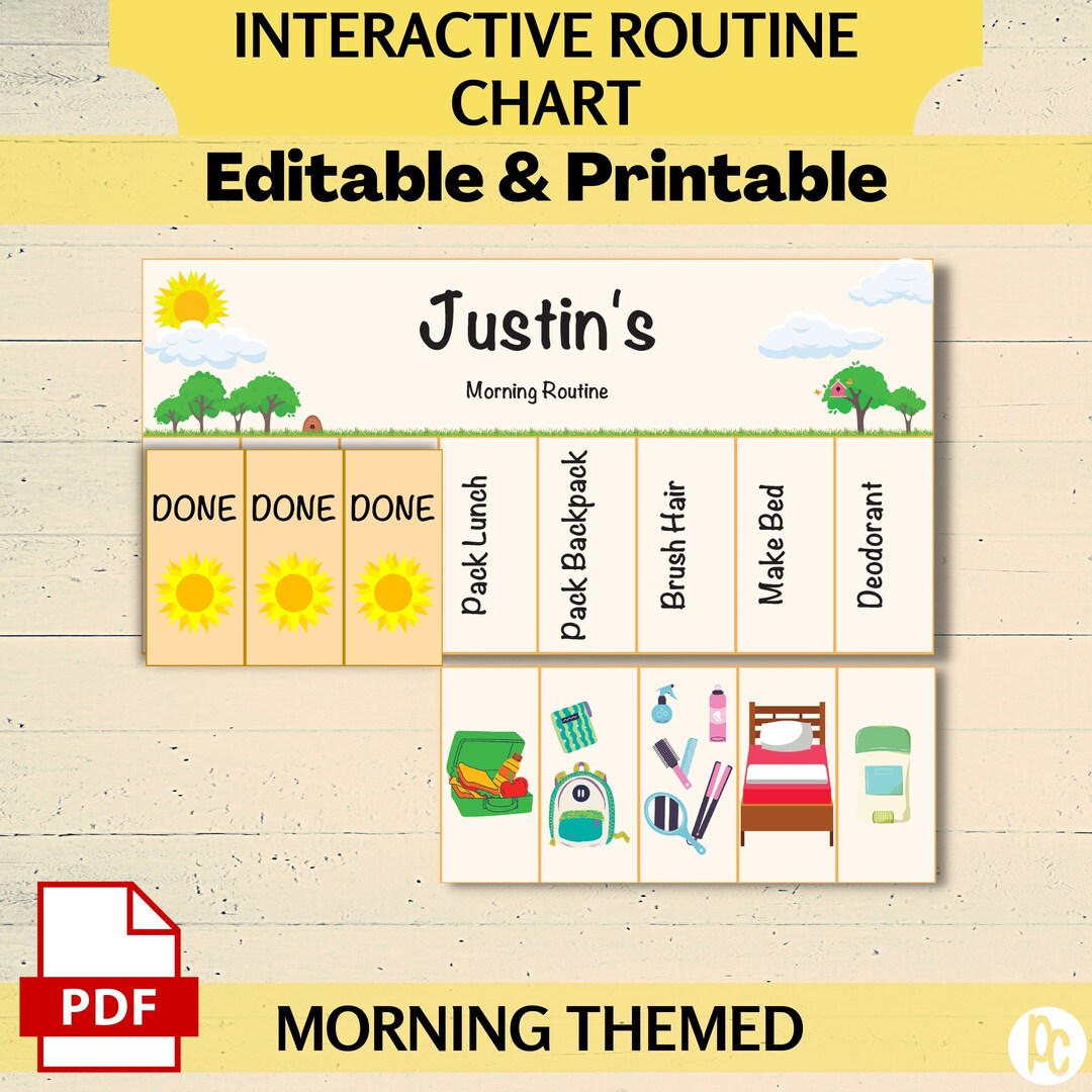 Editable Morning Routine Kids Routine Editable Chore Chart for Kids ...