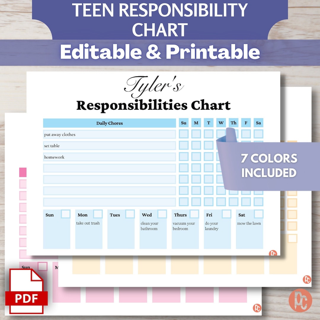 Customizable Teen Responsibility Tracker Digital Chore Chart for ...